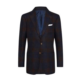 Kiton Cashmere Overcheck Jacke - - Jackets - Herren - Blau - 2XL