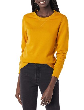 Amazon Essentials Damen Fleece-Sweatshirt zum Überziehen mit Rundhalsausschnitt (In Übergröße erhältlich), Senfgelb, XXL