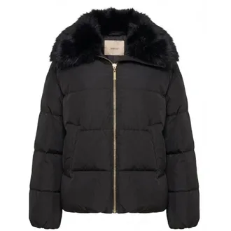Twinset Femme, Vestes, Noir, Taille: 36 FR Veste matelass&eacute;e &agrave; col en fausse fourrure