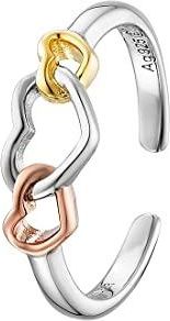 Engelsrufer ERR-WITHLOVE-03-TRI Bague pour femme en argent sterling avec symboles de coeur tricolore Taille réglable, Argent, Aucune pierre précieuse
