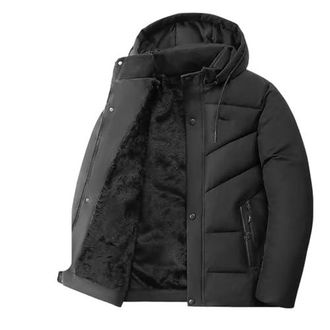 Generic Veste matelassée en coton à capuche amovible pour homme dâge moyen avec fermeture éclair et col montant, Noir, S