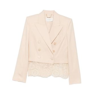 Zimmermann Valiant Lace Cropped Blazer - Femme - Vestes - Beige - Taille: 40 FR