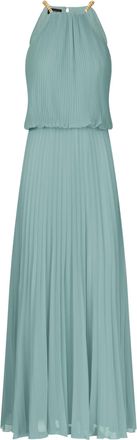 Apart Fashion Damen Plissee-Maxikleid, Neckholder-Abendkleid, Elegantes Hochzeitsgastkleid, Silberne Kettenträger, Chiffonkleid, ärmelloses Partyoutfit, fließendes 