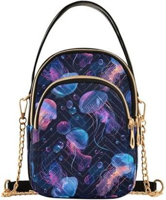 Mnsruu Jellyfish Petit sac &agrave; bandouli&egrave;re amusant en cuir pour femme Noir
