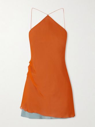 Sir. Dabica Mehrlagiges Neckholder-minikleid Aus Seidenchiffon - Orange