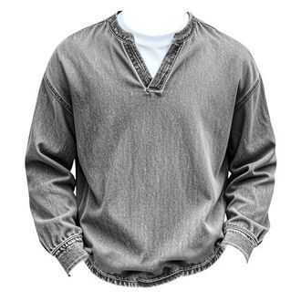 Generic Sweat-shirt l&eacute;ger pour homme - Col en V - Manches longues - Grande taille - V&ecirc;tements classiques tendance - T-shirt d&eacute;contract&eacute; et tendance pour homme