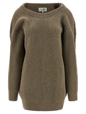 Maison Margiela Womens Beige Virgin Wool Short Dress