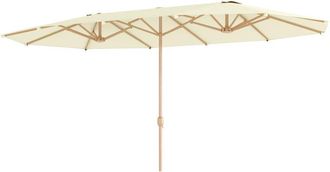 OUTSUNNY Parasol de jardin style exotique XXL dim. 455 x 265 cm ouverture fermeture manivelle acier effet bois tissu beige clair