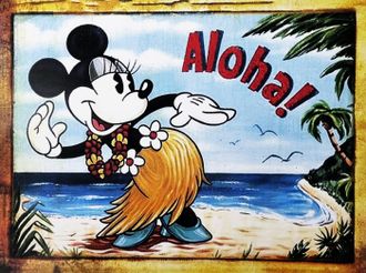Disney Dekoratives Wandposter Serie Cartoon Mickey Mouse Minnie Mouse Aloha Strand Druck auf beschichtetem Papier 40 x 30 cm ohne Rahmen