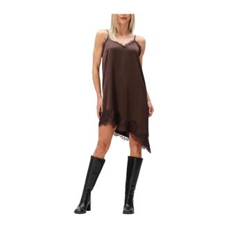 Object Objnaline REG Slip Lace Dress - - Dresses - Damen - Braun - S