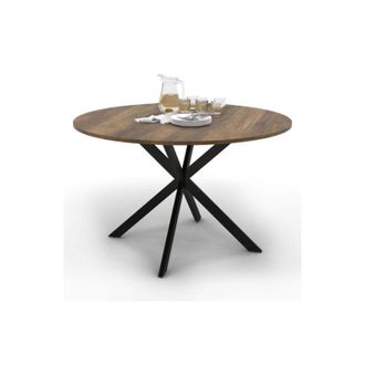 IDMarket Idmarket - Table &agrave; manger ronde alix plateau hawkins 4-6 personnes pied araign&eacute;e bois fonc&eacute; et noir 110 cm