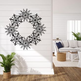 Generic Schwarzer Schneeflockenkranz aus Metall als Wanddekoration, winterliche Weihnachtsdeko im Landhausstil f&uuml;r den Au&szlig;enbereich, Moderne Schneeflockenkran