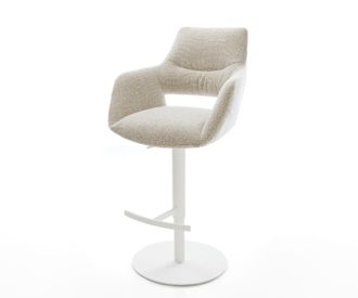 DELIFE Barstuhl Yago-Flex Webstoff Soft Beige Drehfu&szlig; h&ouml;henverstellbar Metall Wei&szlig; Taschenfederkern, Barst&uuml;hle