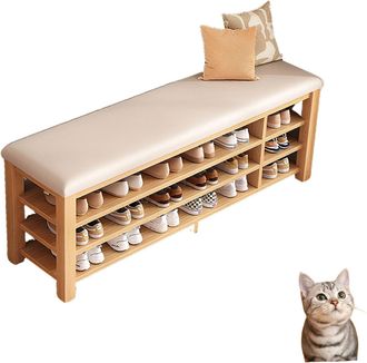 Generic Eingangsbank mit Kissenschuh Aufbewahrung Holzschuhe Kleiner Eingangsbank Sitz Massivholz Mudroom Flur Schrank weiß 100cm
