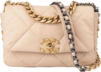 Chanel Crossbody Bags - Chanel 19 Quilted Lambskin Single Flap Crossbody B - Gr. unisize - in Beige - f&uuml;r Damen