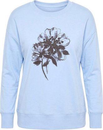 Miamoda Sweatshirt Sweatshirt Loose Fit Blume mit Pailletten