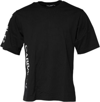 Dolce & Gabbana Homme, Tops, Noir, Taille: S T-shirt ras du cou en coton avec logo imprim&eacute;