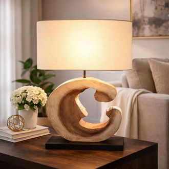 M&S Collection Lampe 55x20x61 cm avec pied en bois de suar et dh&eacute;v&eacute;a