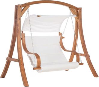 Beliani Beliani - Balancelle de jardin 2 places en bois de larix avec coussin blanc - Charge 200 kg - Dimensions 202x120x200 cm - R&eacute;sistante aux UV