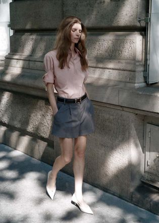 Mango Chemise en popeline manches trois quarts rose pastel - Femme - S - MANGO