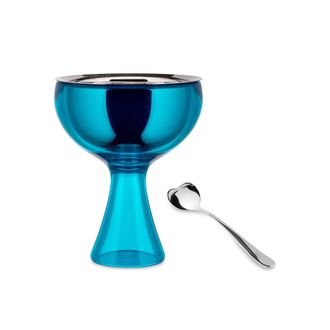 Alessi Big Love AMMI01S AZ - Set Bestehend aus Einem Eisbecher und ein Eislöffel, aus Edelstahl 18/10 und Thermoplastischem Harz Glänzend Poliert, Blau