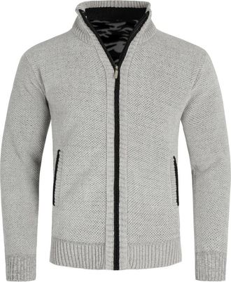 AlltheMen Herren-Cardigan mit Rei?verschluss, Stehkragen und gefuttertem Grobstrickpullover hellgrau