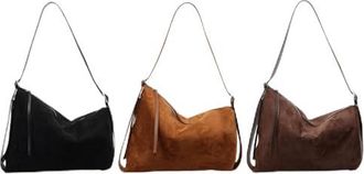 Generic Sac &agrave; bandouli&egrave;re en faux daim pour femmes et filles, avec fermeture &eacute;clair, pour un usage quotidien (noir)