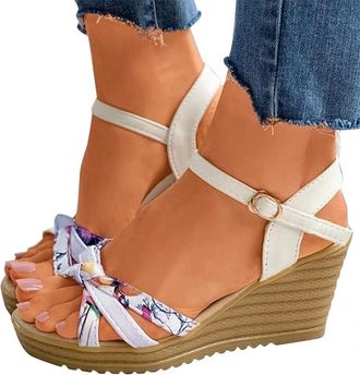 ORANDESIGNE Sandalen Damen Plateau Keilsandalen Frauen Sandaletten Keilabsatz Sommerschuhe Platform Espadrilles Knöchelriemen Sandalen J Weiß 35 EU