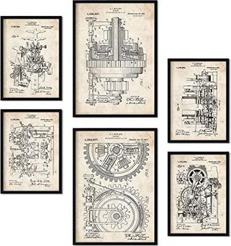 Nacnic Ensemble de 6 affiches de brevets Machine. Affiches avec des illustrations de brevets r&eacute;tro pour votre maison. D&eacute;coration int&eacute;rieure de style vintage.