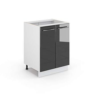 Vicco Meuble Bas de Cuisine Fame-Line, Anthracite Haute Brillance/Blanc, 60 cm sans Plan de Travail