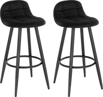 Woltu Woltu - Lot de 2 Tabourets de Bar Modernes, Chaise de Cuisine Haute en Velours et M&eacute;tal, Hauteur dAssise 70cm, Gris Fonc&eacute;