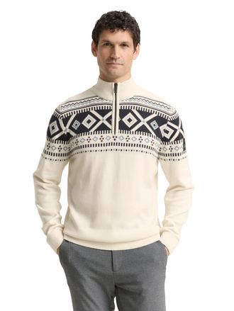 Tom Tailor Herren 1048741 Fair-Isle Troyer Strickpullover, 39122-Offwhite Design, 3XL