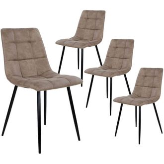 Altobuy STRIB - Lot de 4 Chaises Tissu Marron et Pi&eacute;tement Acier