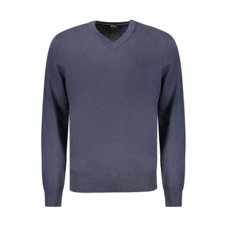 HUGO BOSS L&auml;ssiger V-Ausschnitt Pullover aus Baumwolle - - Knitwear - Herren - Blau - S