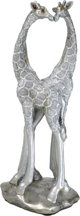Ebros Gift Ebros Gro&szlig;e Silberne Giraffen-Liebespaar-Statue, 31,8 cm hoch, Safari-Savanne, stehend, Giraffe, Ehemann und Ehefrau, mit herzf&ouml;rmigem Hals, Dekoratio