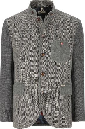 Luis Trenker Janker mit Strickakzenten und Fischgrät-Muster in