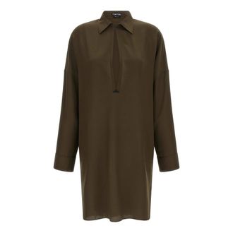 Tom Ford Seiden-Cr&ecirc;pe de Chine Tunika-Kleid mit Lederdetails und TF-gepr&auml;gtem Logo - - Blouses & Shirts - Damen - Gr&uuml;n - 2XS