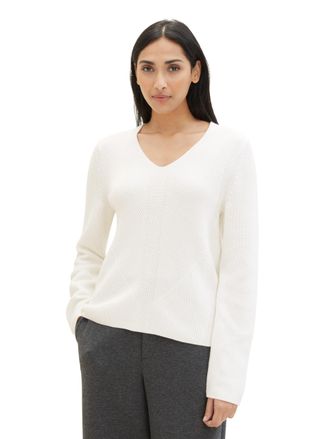Tom Tailor Damen Basic Strickpullover mit V-Ausschnitt, 10315 - Whisper White, XXS