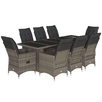 vidaXL Vidaxl - Set Bistr&ograve; Da Giardino 9 Pz Con Cuscini In Polyrattan Grigio