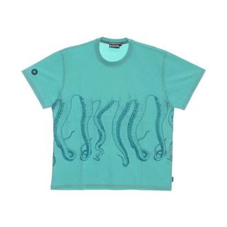 Octopus Aquamarin Gef&auml;rbtes Tee Kurzarm T-Shirt - - Tops - Herren - Blau - XL