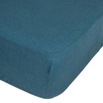 Atmosphera Atmosphera - Drap-Housse Linah - Bleu Canard - Lin lav&eacute; 160x200 cm