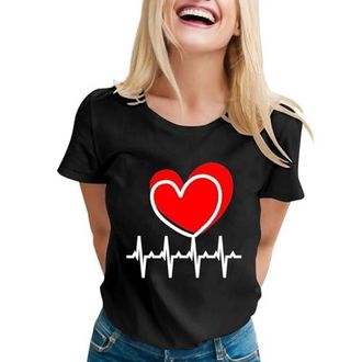 Generic T-shirt graphique &agrave; manches courtes pour la Saint-Valentin 2026 pour femme avec imprim&eacute; coeur, Noir, XL