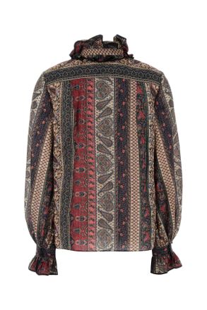 Valentino Garavani Womens Printed Cotton Blend Blouse Multicolor Exterior: Polyester Maglie Sweater