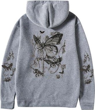 Generic 2026 Vestes &agrave; capuche en jean pour femme, d&eacute;contract&eacute;, baggy, sweatshirts streetwear, unisexe, gris, 3XL