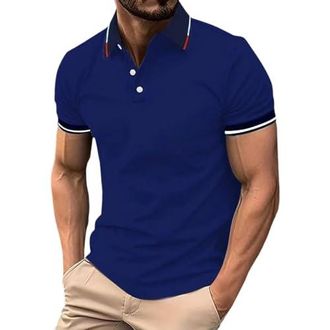 Generic Polo d&eacute;contract&eacute; boutonn&eacute; &agrave; revers pour homme - Couleur unie - Manches courtes - Sans manches, bleu, 3XL