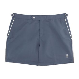 Brunello Cucinelli Mw817045 Short de bain avec passants de ceinture et liser&eacute; - Homme - Maillots de bain - Bleu - Taille: L