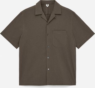 Arket Seersucker-Hemd Mit Kubanischem Kragen -Beige