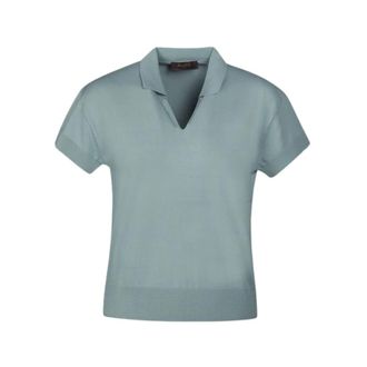 Moorer Femme, Pulls, Bleu, Taille: 34 FR Polo &agrave; col en V et col de chemise