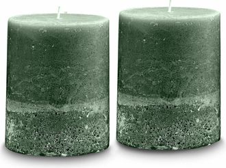 Loberon Kerze 2er Set Oviedo - faszinierende Optik, Lange Brenndauer, grün, Geruchslos - Paraffinwachs, grün
