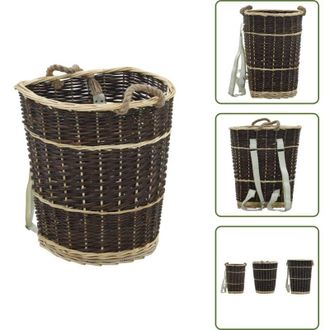 vidaXL Sac &agrave; dos bois de chauffage sangles de transport 44,5x37x50 cm - Sac &agrave; Bois - Panier &agrave; Bois - Rangement Bois - Transport Bois - Saule Naturel